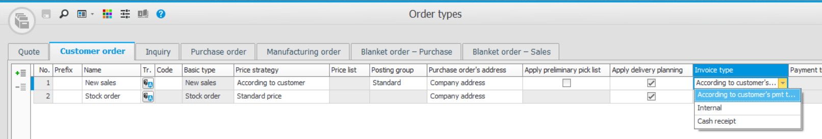 Cash receipt and Internal invoice