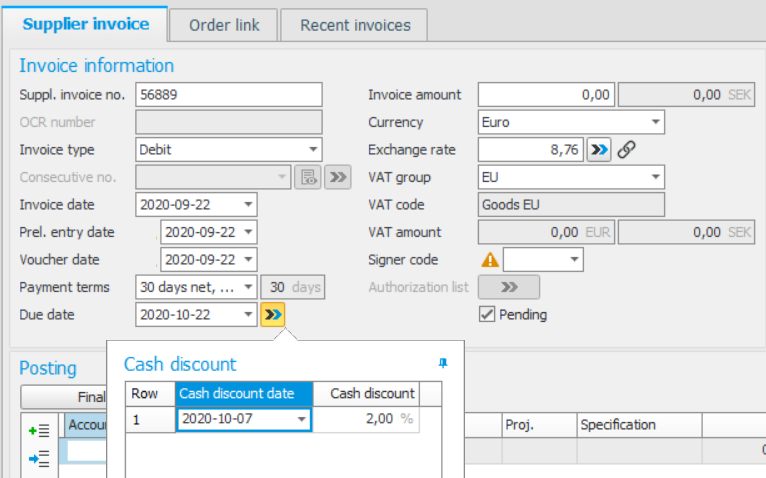 Register supplier invoice