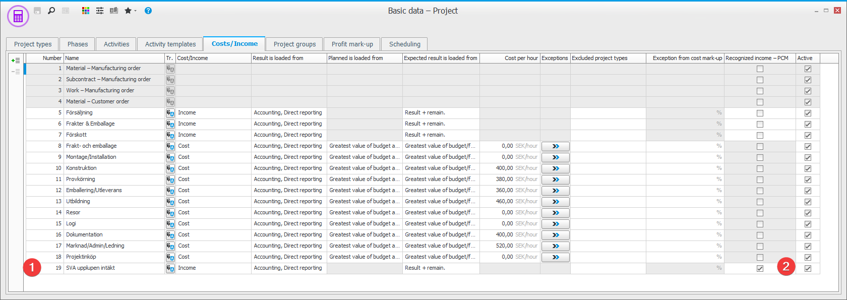 Settings for Percentage of completion method