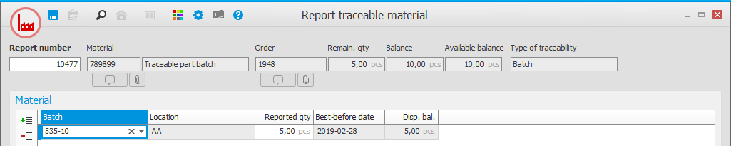 Material withdrawal for manufacturing order