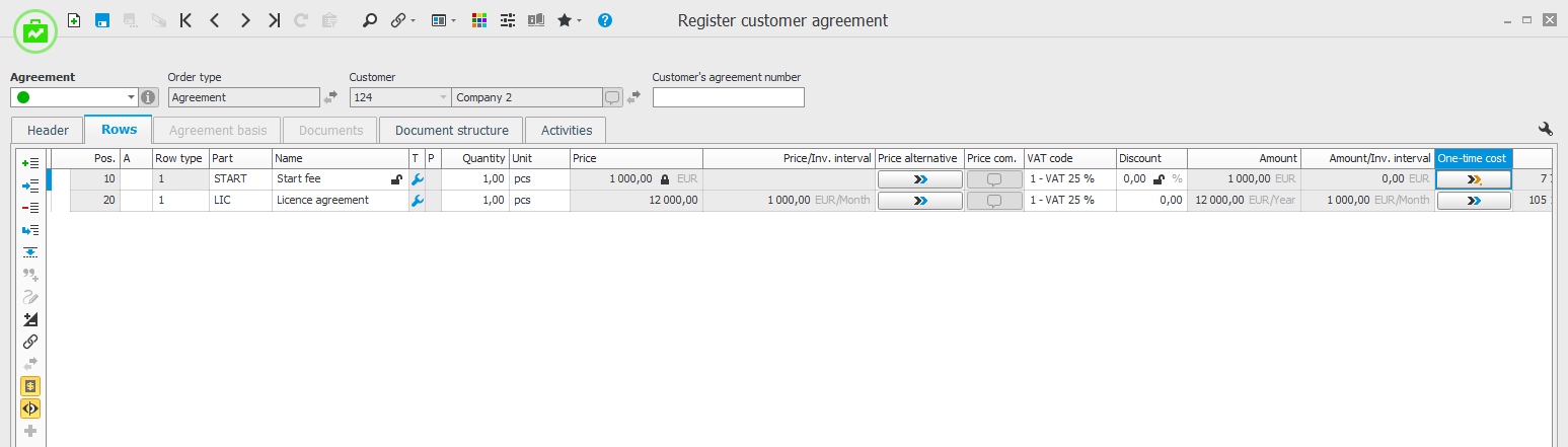 Register customer agreement