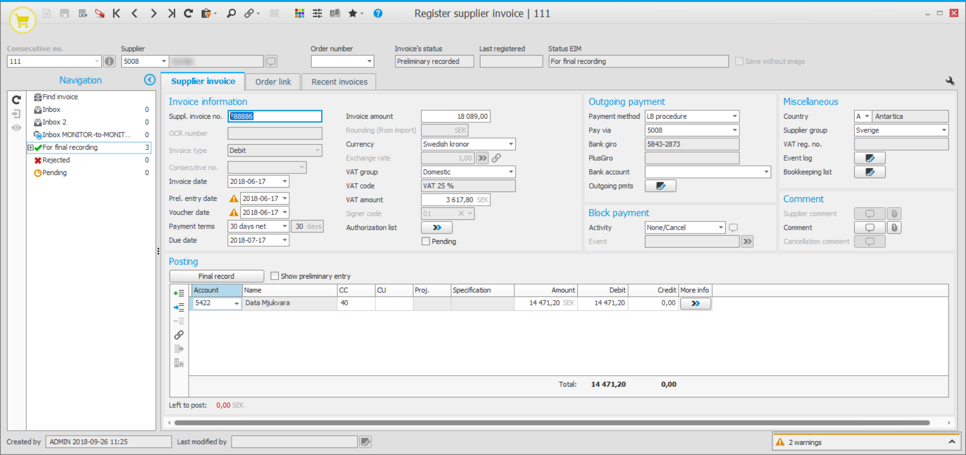 Supplier Invoice – Accounts payable