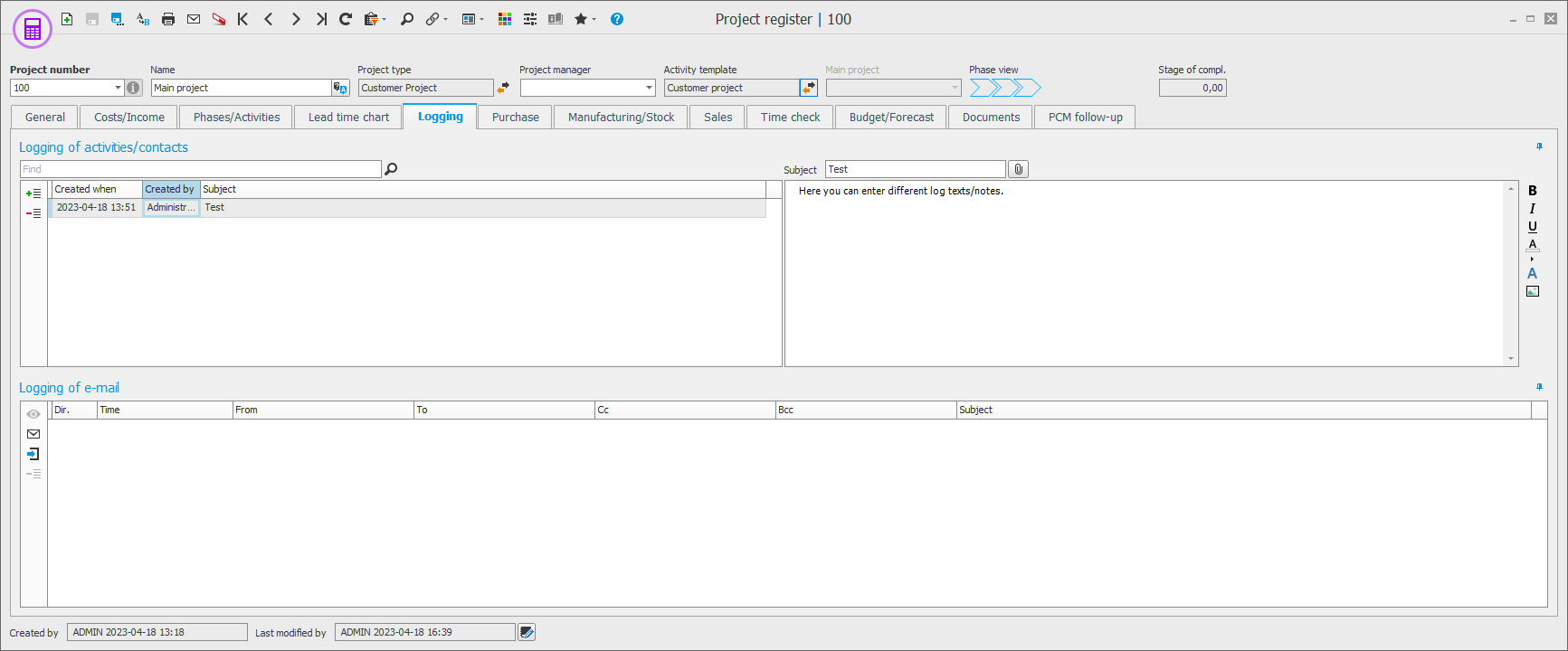 The Project register