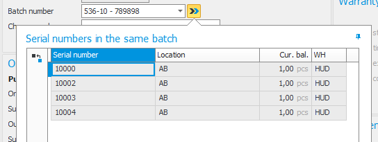 Find information about serial numbers and batches