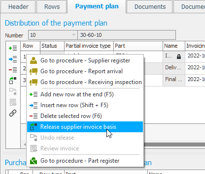 Release advance invoice basis and link supplier invoice