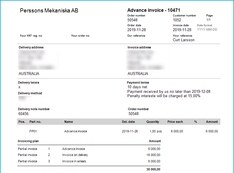 Releasing and invoicing of advances