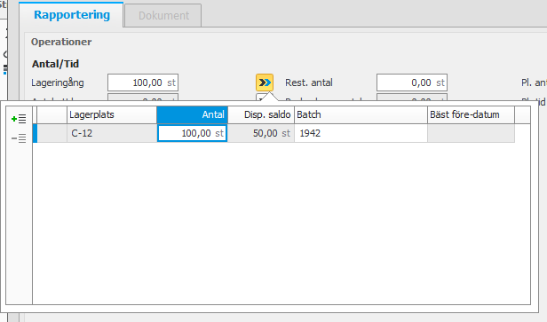 Rapportera operationer