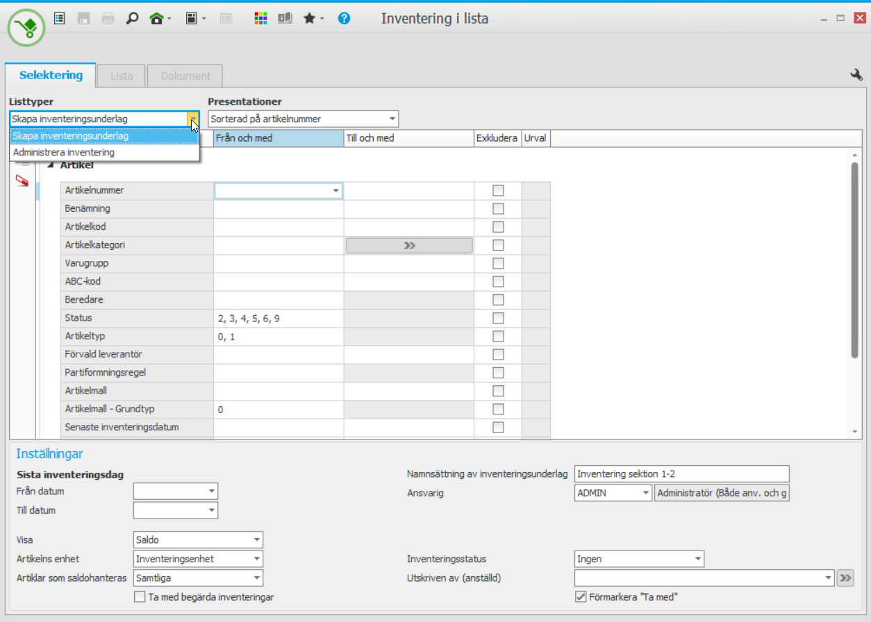 Skapa inventeringsunderlag