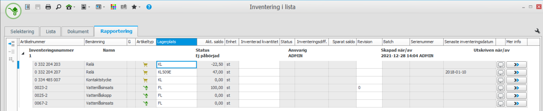 Återrapportera inventeringen